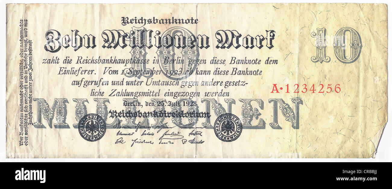 Old banknote, front, Reichsbanknote 10, 000, 000 Mark ...