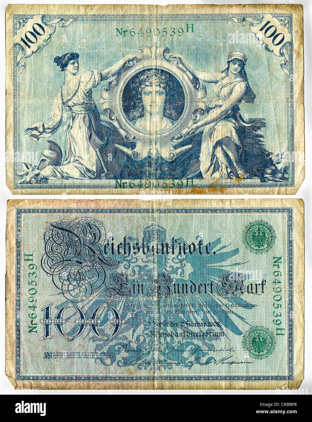 Reichsbanknote, front and rear, 100 Mark, Germany, circa 1908 Stock ...