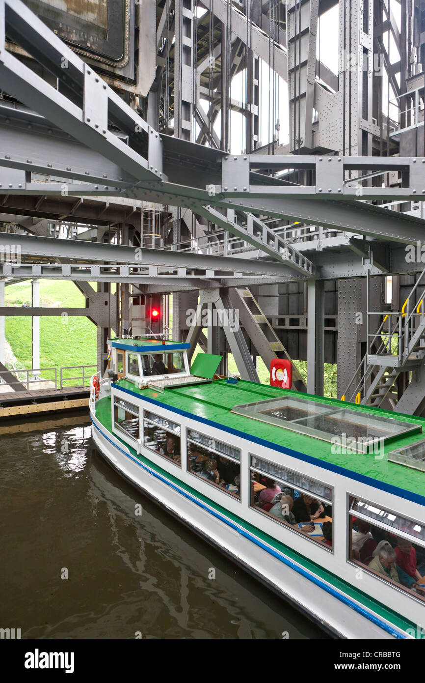 Steel construction with a boat, Niederfinow boat lift, Brandenburg ...