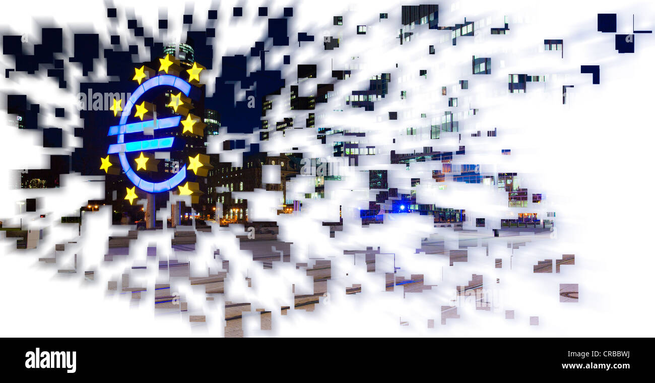 Exploding euro symbol, symbolic image for a crash of the euro Stock ...