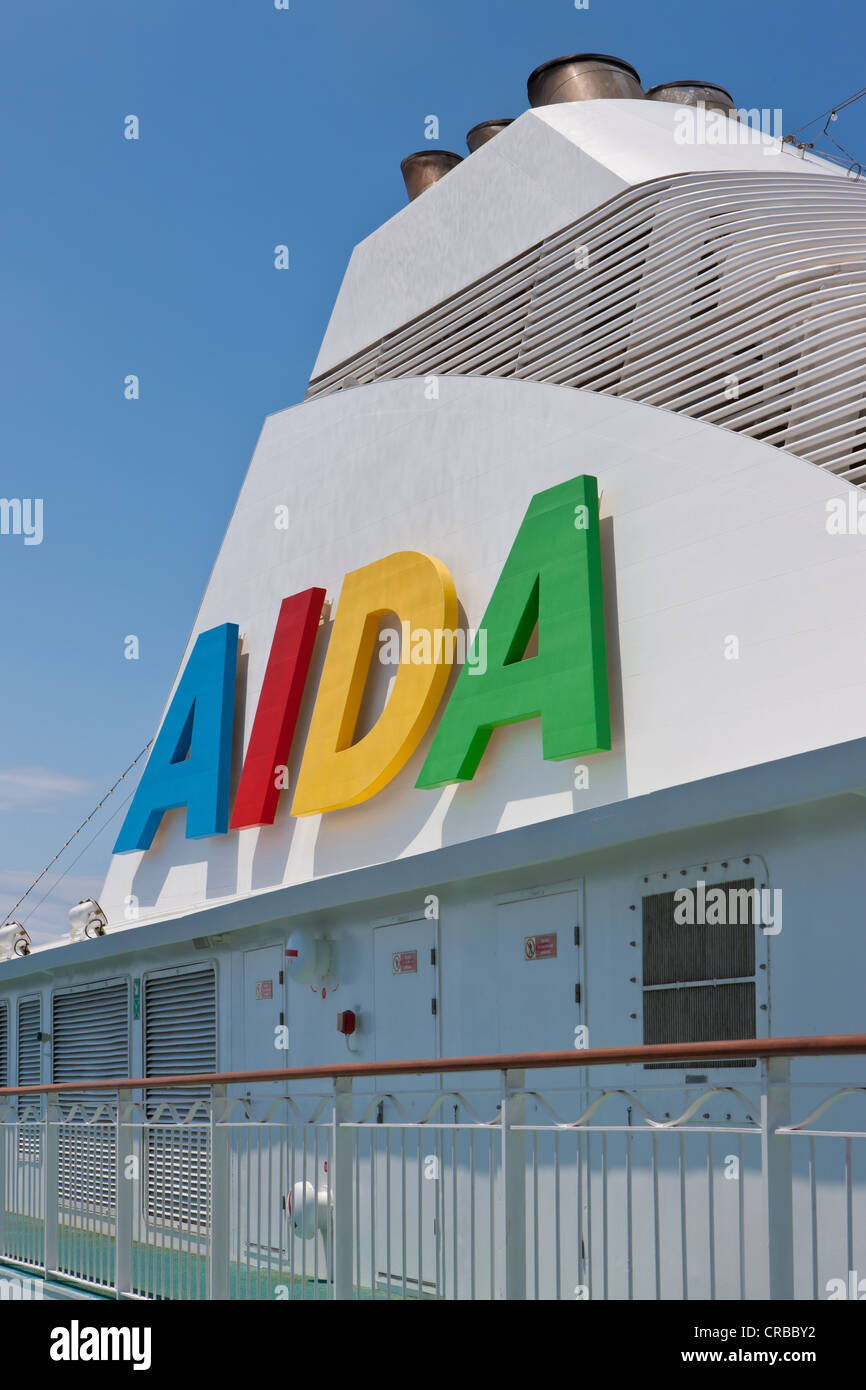 Aida Club Cruiser, logo on the funnel, Majorca, Spain, Europe ...