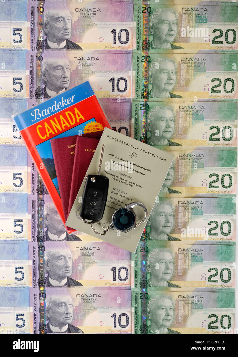 Ignition key, international driving license, passport of the Federal ...