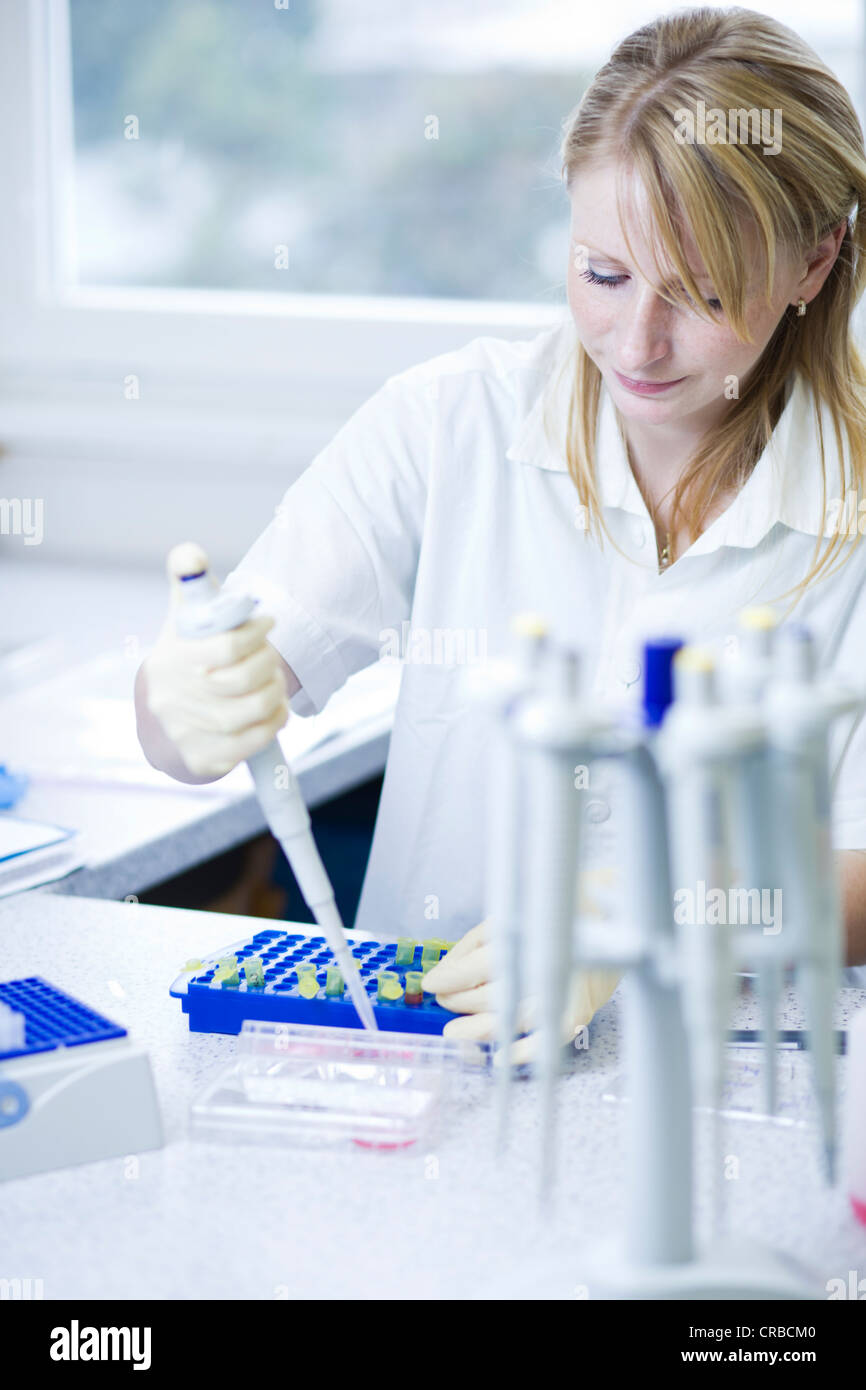 portrait of a female researcher doing research in a lab (color toned ...