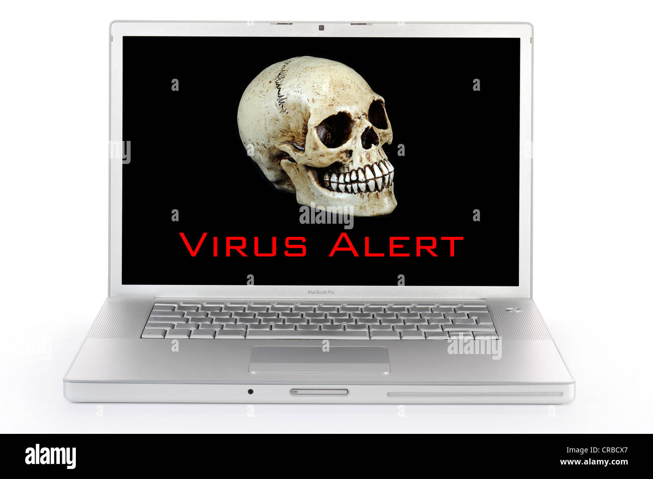 Laptop computer, skull, lettering "Virus Alert", symbolic image Stock ...