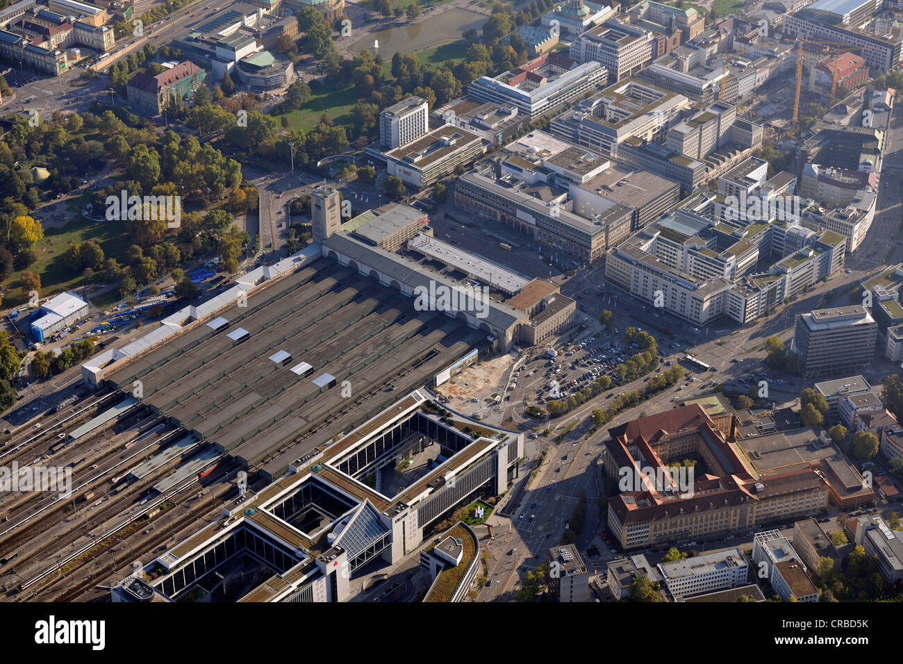 Aerial view, central railway station in Stuttgart during Stuttgart 21 ...