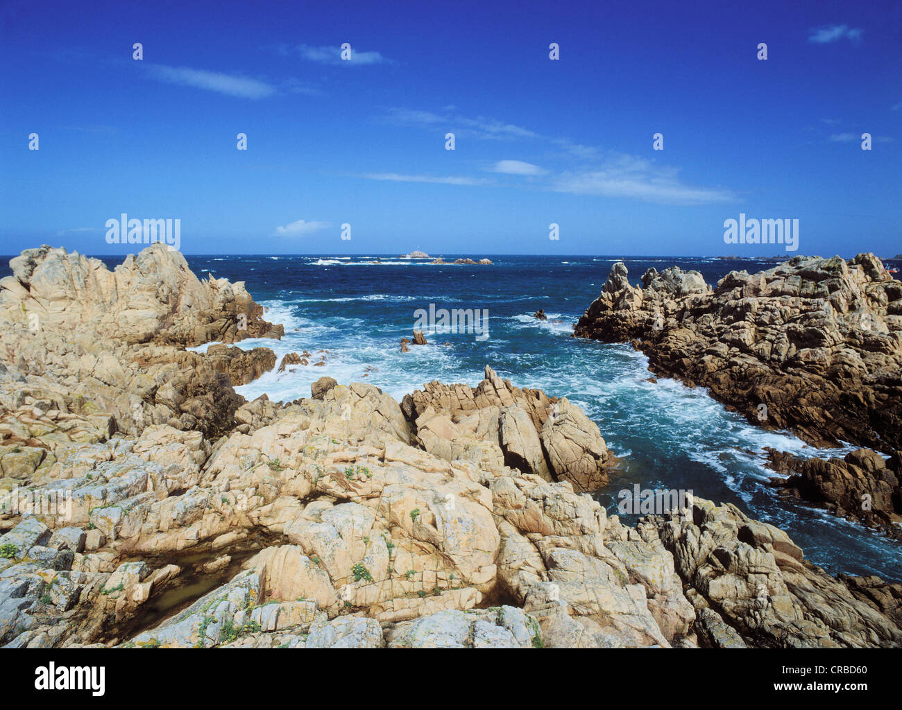 Cobo Bay, rock coast, Cobo, Guernsey, Channel Islands, England, United ...