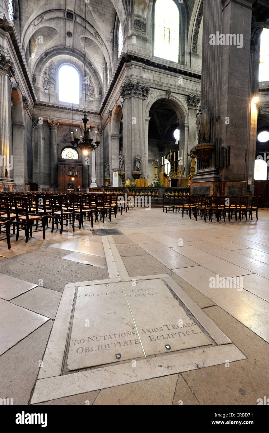 The brass rail marking the Meridian Line, Gnomon by Henry Sully at back ...
