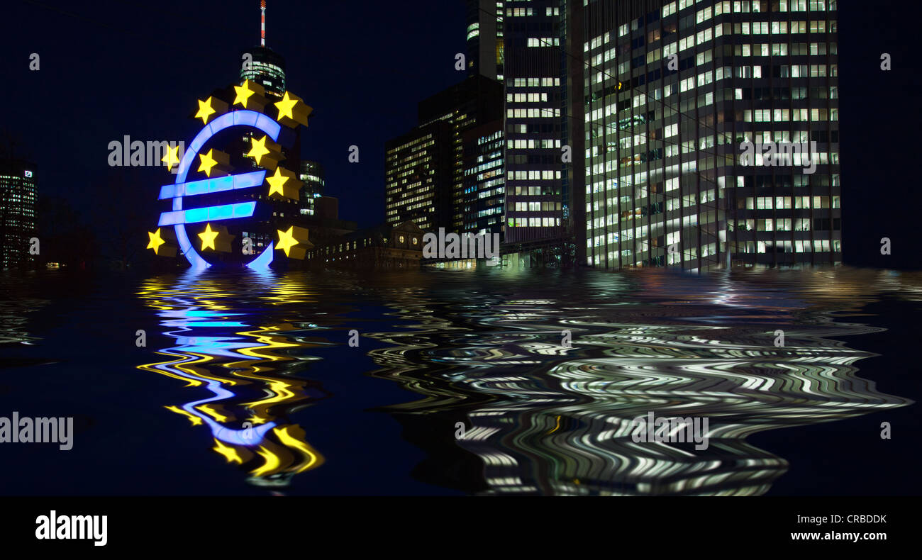 Symbolic image for a sinking euro, euro sign, ECB, European Central ...