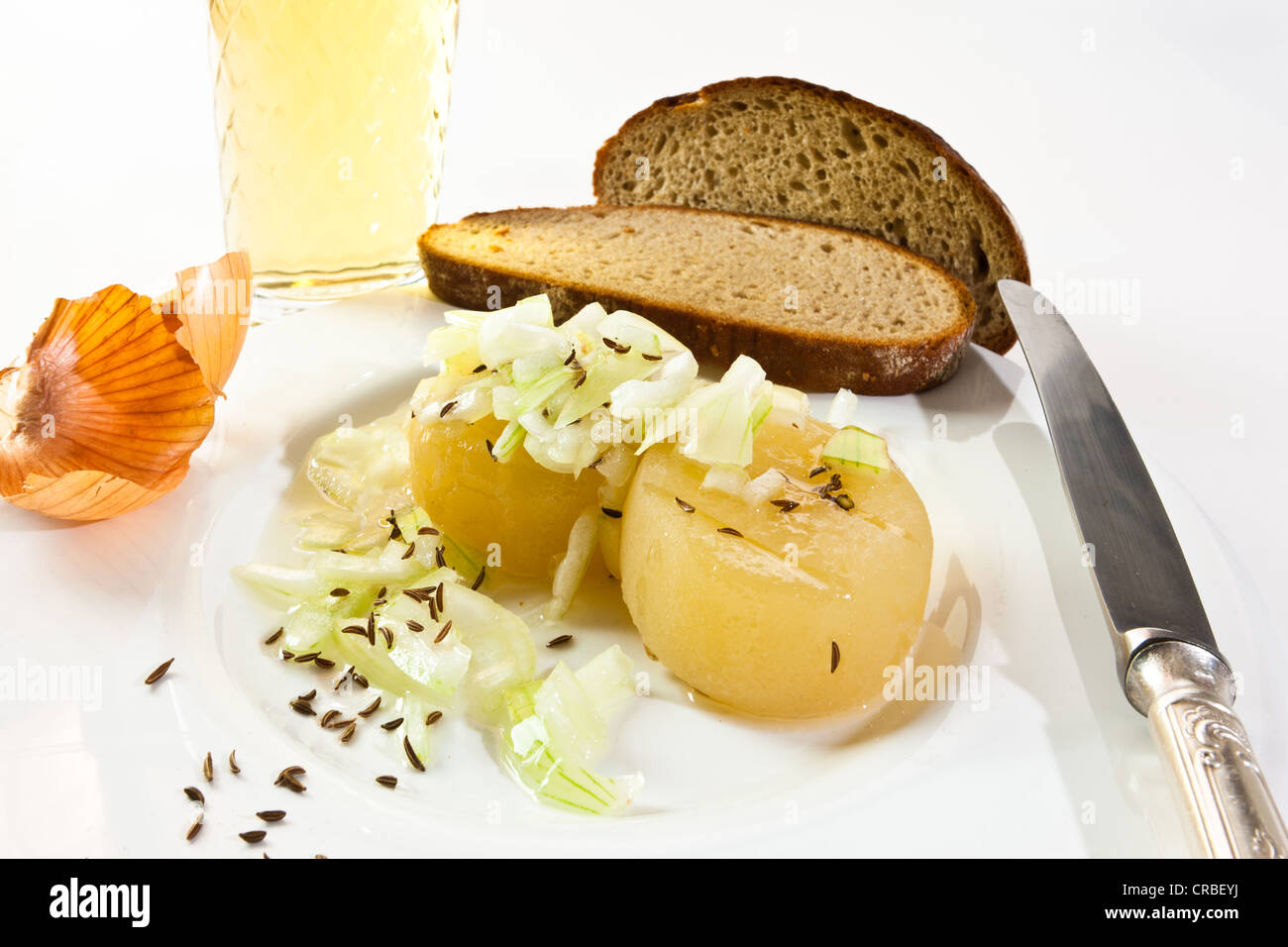 Traditional dish of Frankfurt, seasoned German hand cheese or Harz ...