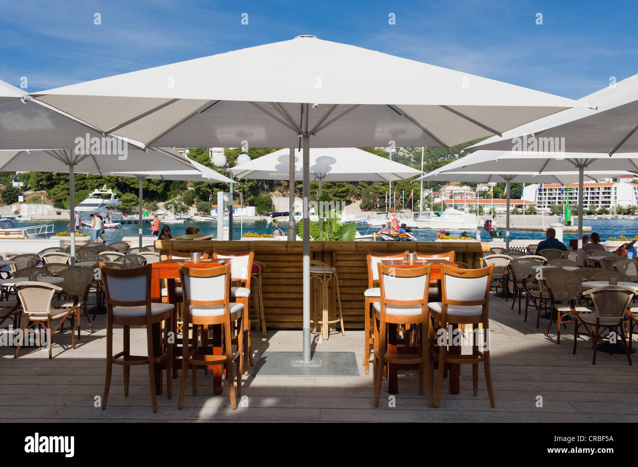 Cafe or restaurant in the port city of Rab, Rab island, Kvarner Gulf ...