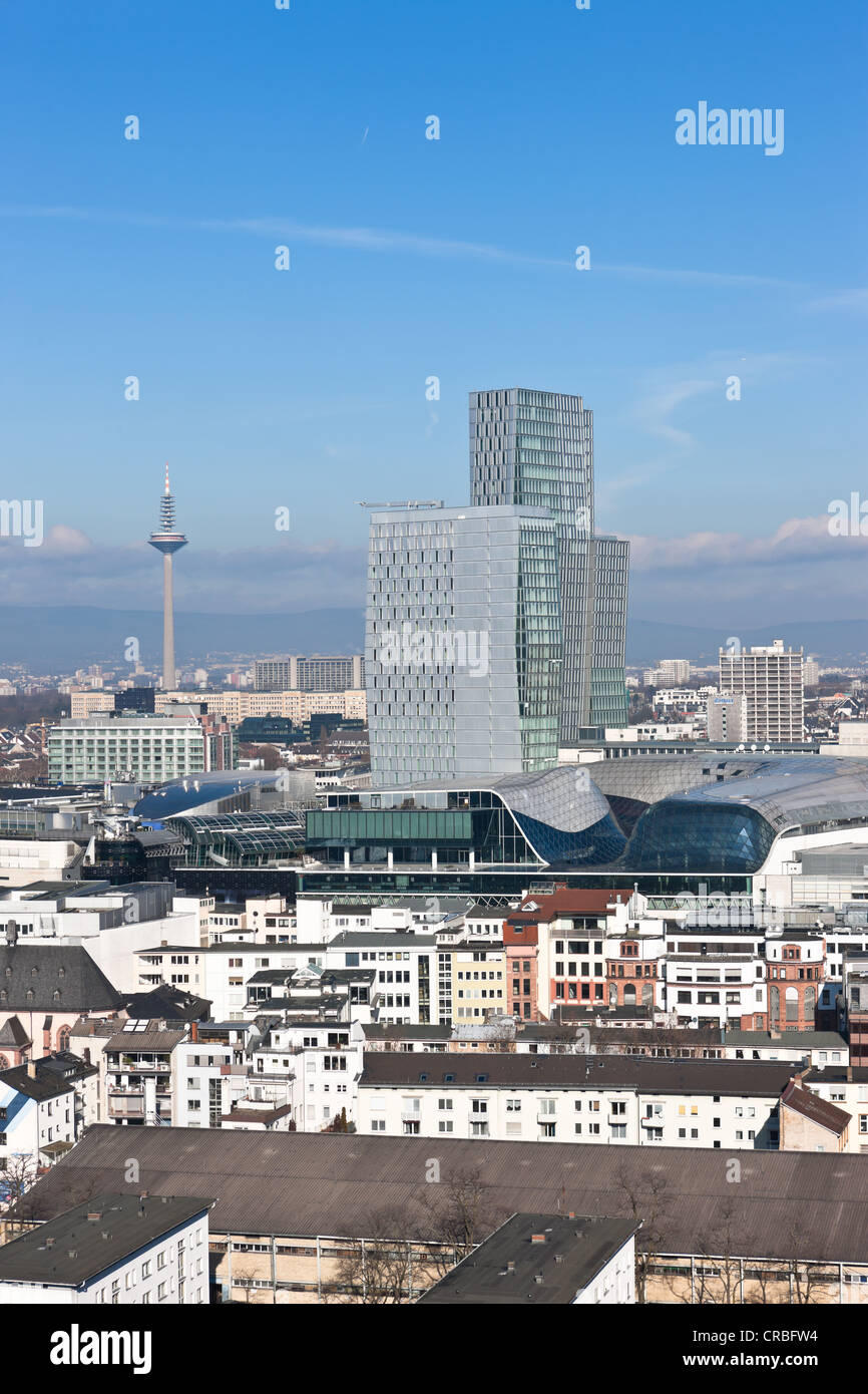 View of Frankfurt and its skyline, Opernturm tower, PalaisQuartier ...