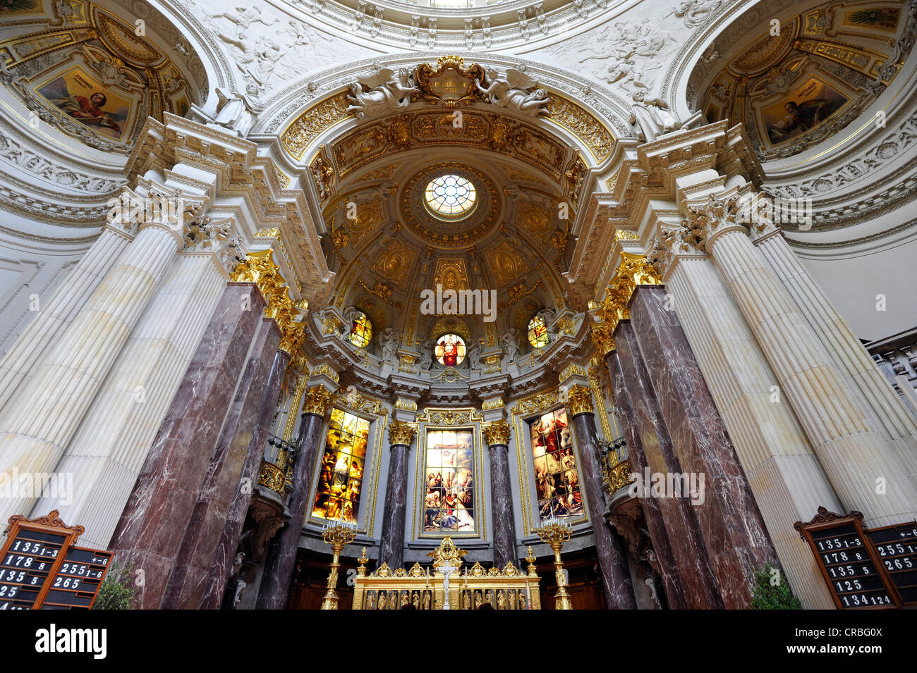 Interior, altar, historic dome, Berlin Cathedral, Supreme Parish and ...