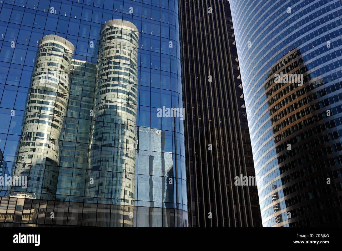 Skyscrapers, Tour Coeur Défense reflected in the glass facade of the ...