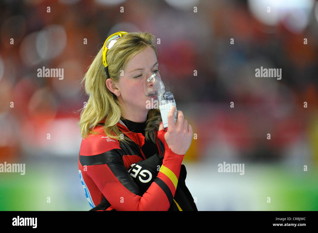 Monique Angermueller, Germany, inhaling oxygen, exhausted after her ...