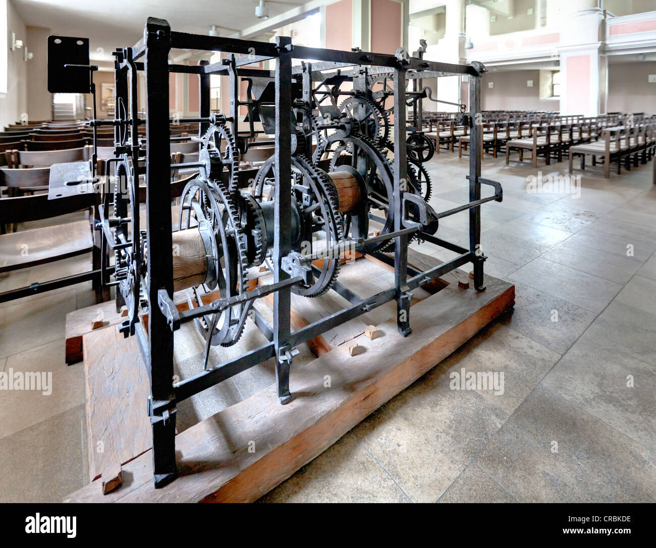 Clockwork of a church clock in the parish church of St Moritz, Coburg ...