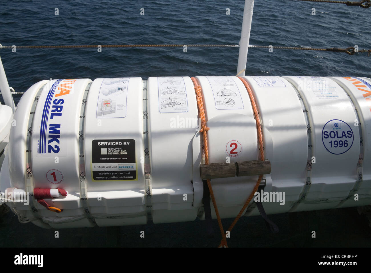 Orkney Life raft on an island ferry Stock Photo - Alamy
