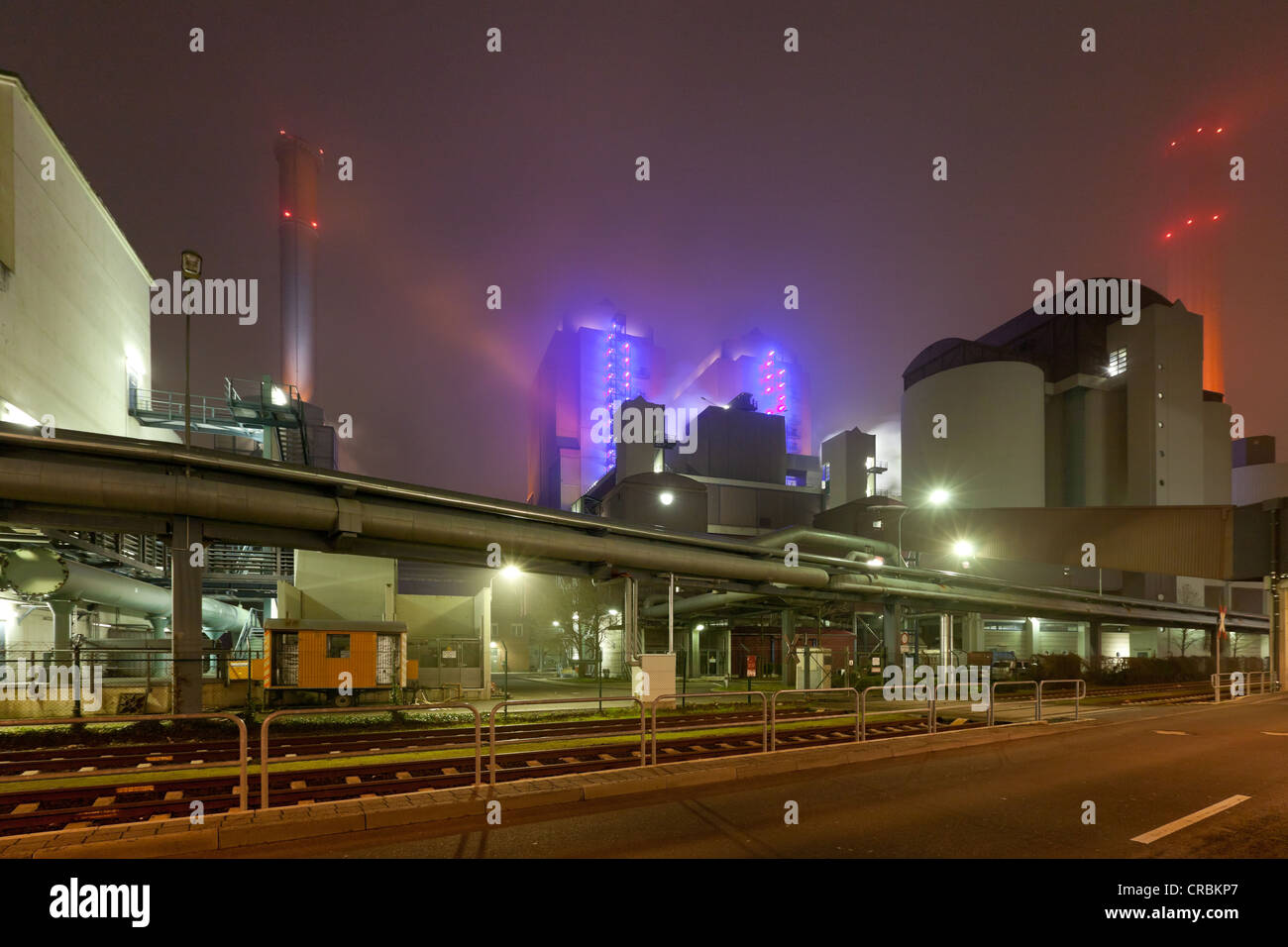 Industrial building, power and heat supply station in fog, Westhafen ...