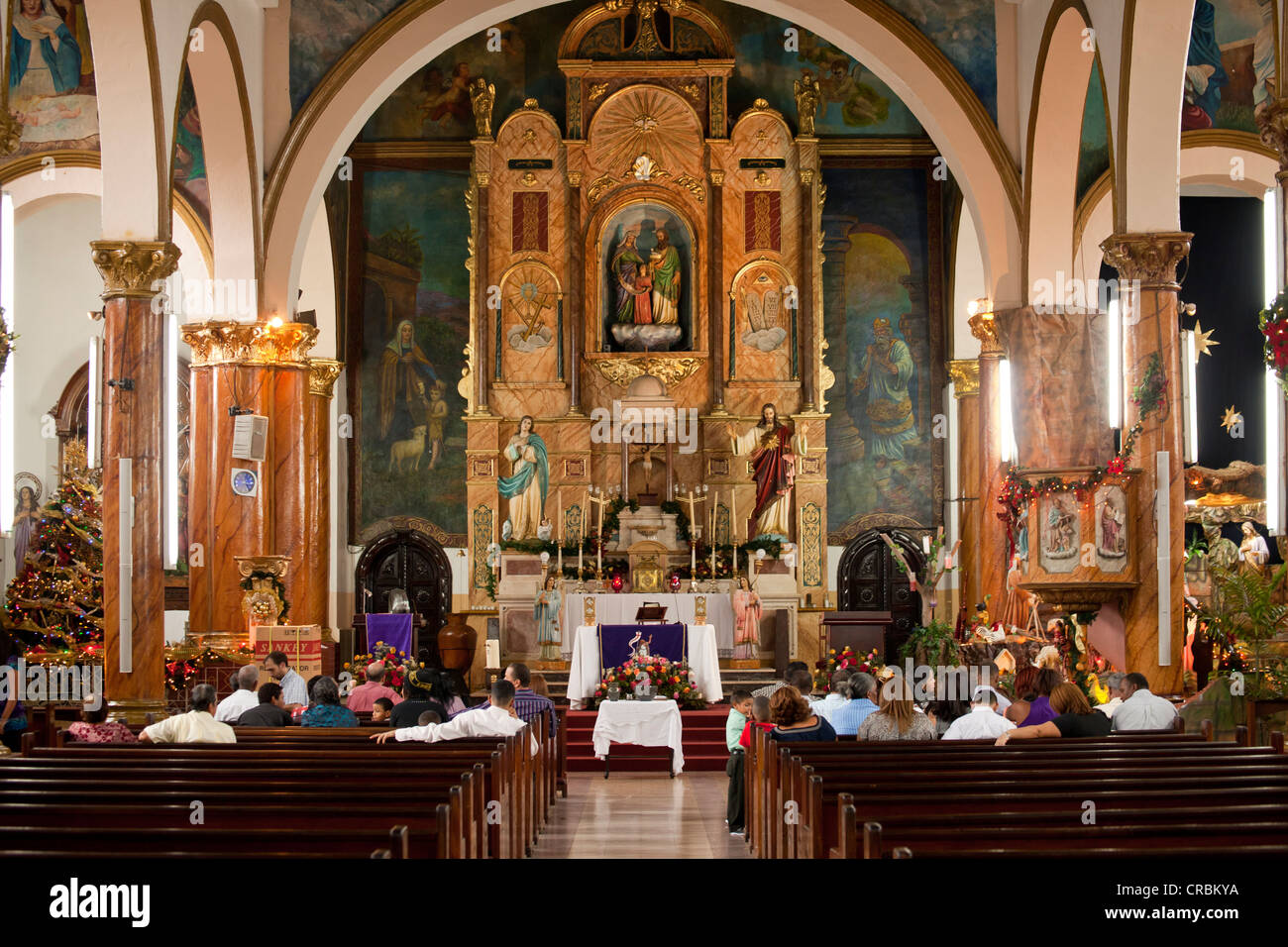 Interior and altar of the Iglesia Santa Ana Church, Panama City, Panama ...