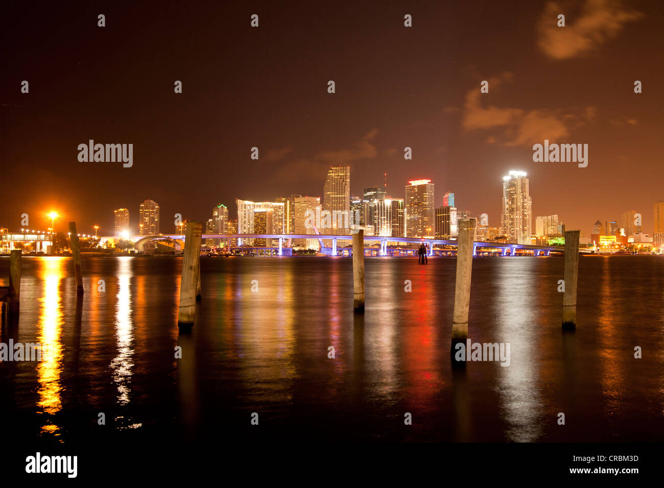 The illuminated skyline of downtown Miami, Florida, USA Stock Photo - Alamy