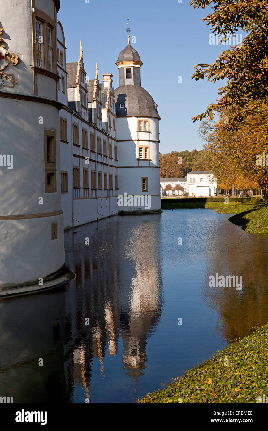 Moat around Schloss Neuhaus castle, an outstanding Weser-Renaissance ...