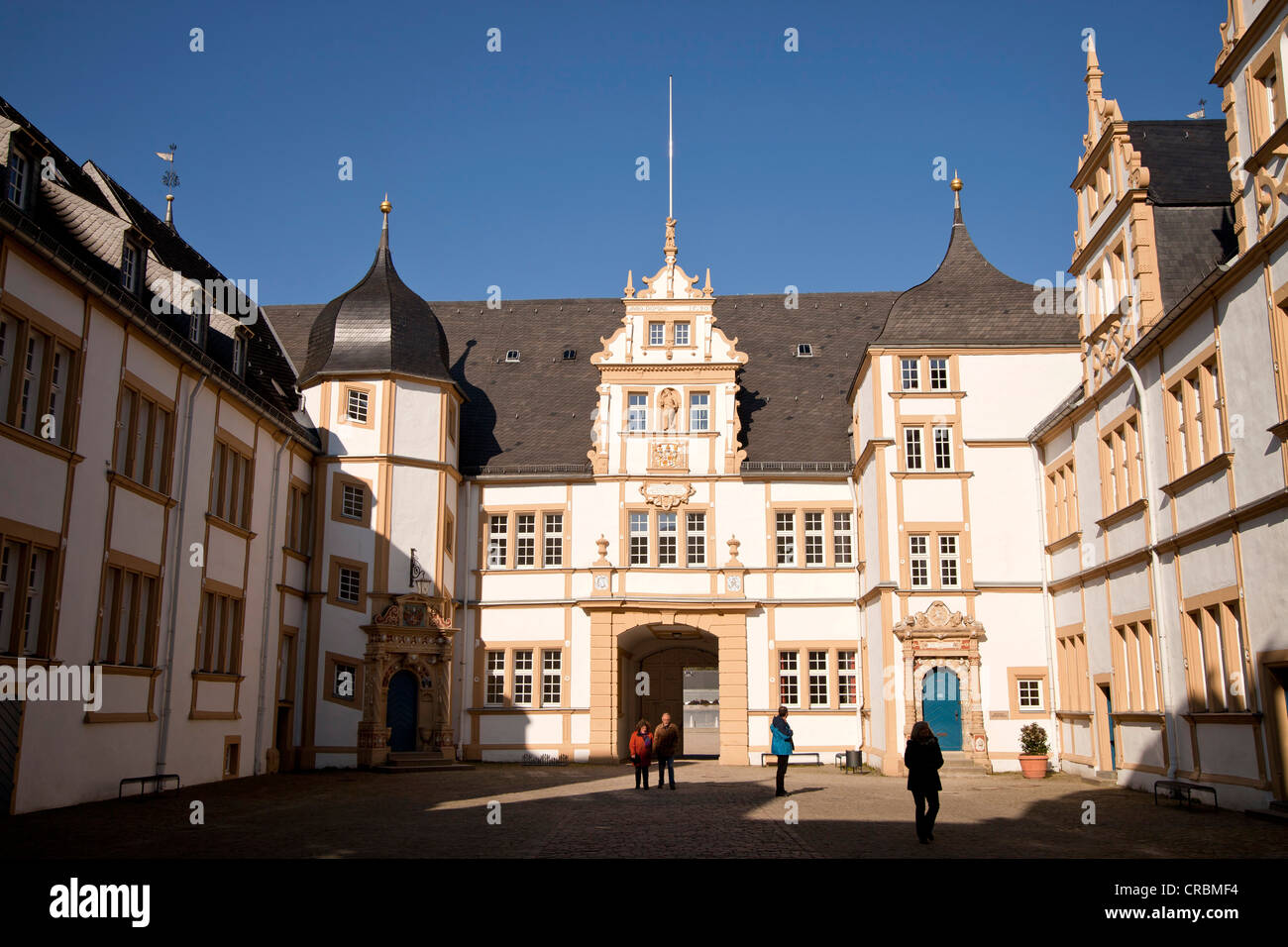 Courtyard of Schloss Neuhaus castle, an outstanding Weser-Renaissance ...