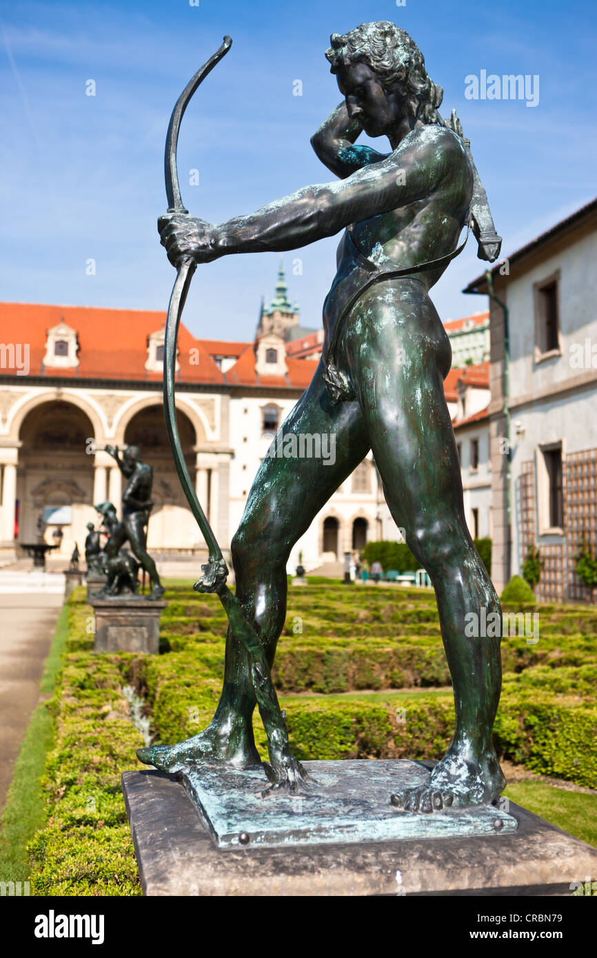 Wallenstein Palace and the castle garden, row of bronze statues ...