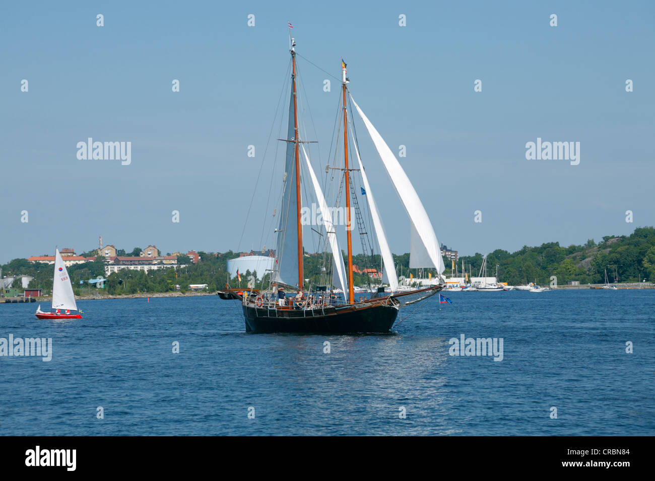 Two-masted German sailing vessel QUALLE leaving Karlskrona, Sweden ...