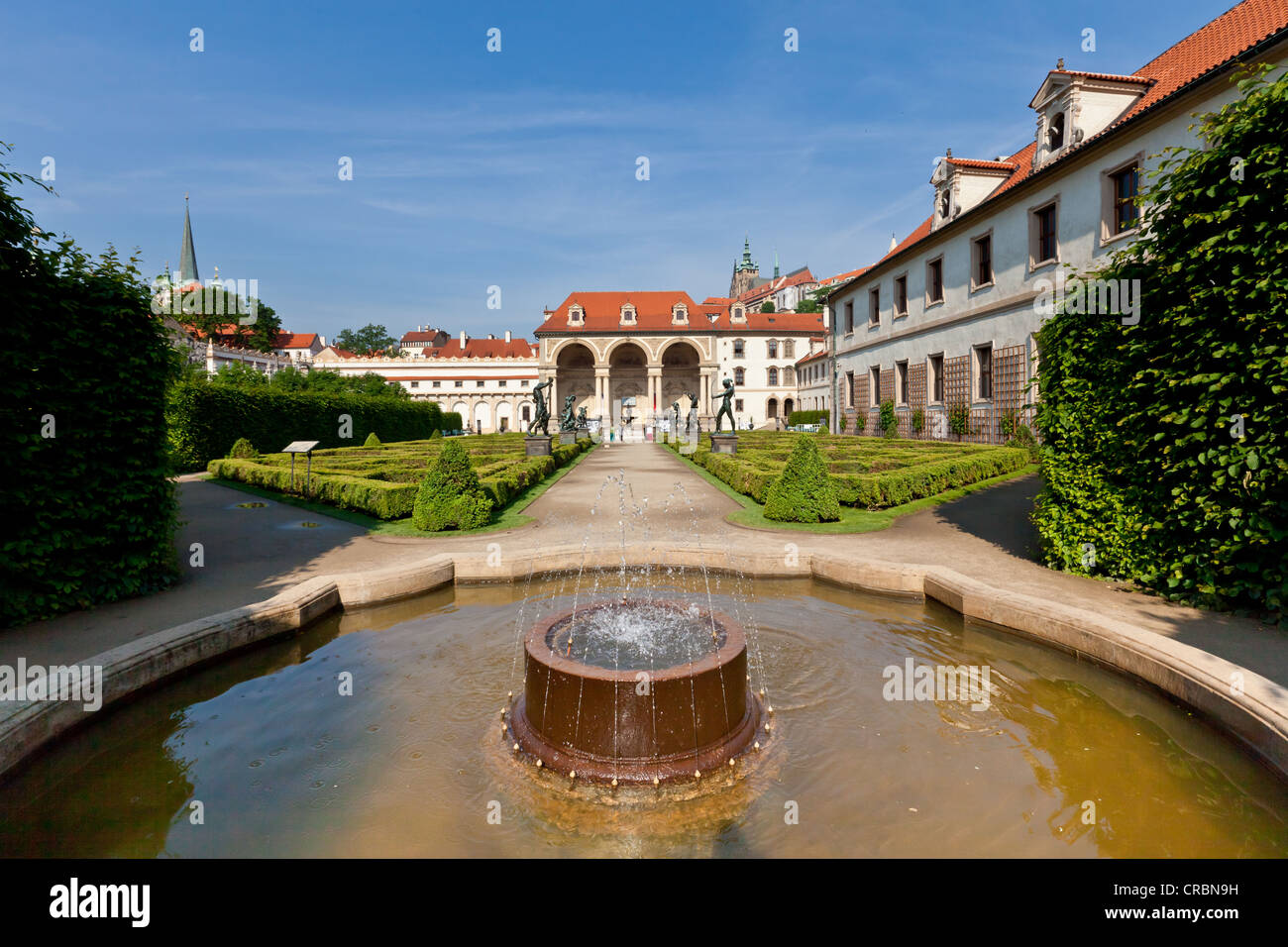 Wallenstein Palace and the castle garden, row of bronze statues ...