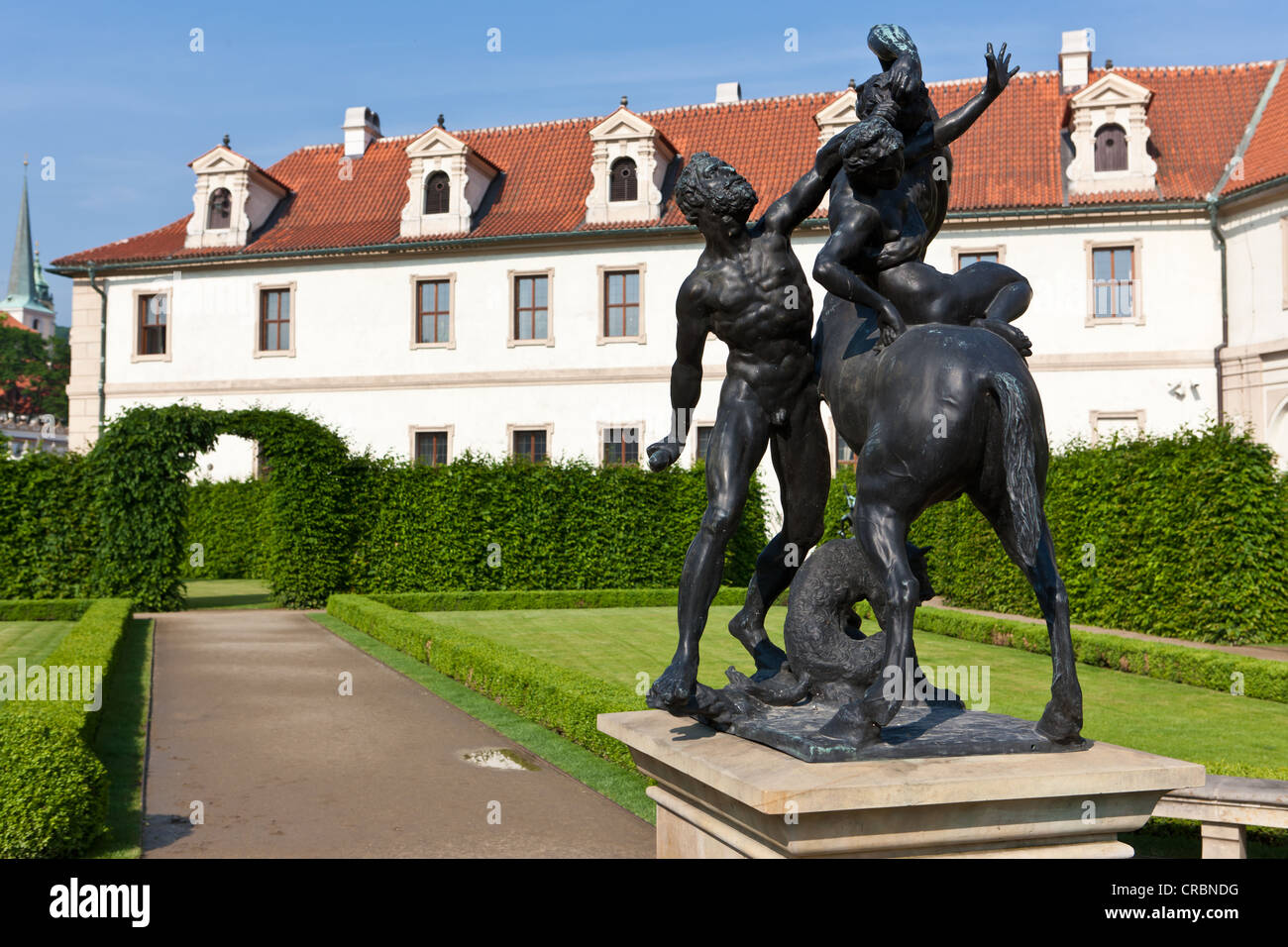 Wallenstein Palace and the castle garden, row of bronze statues ...