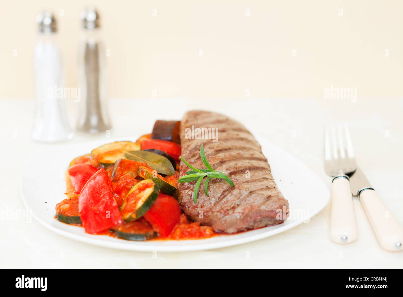 Lean lamb backstrap, grilled and served with chunky ratatouille ...