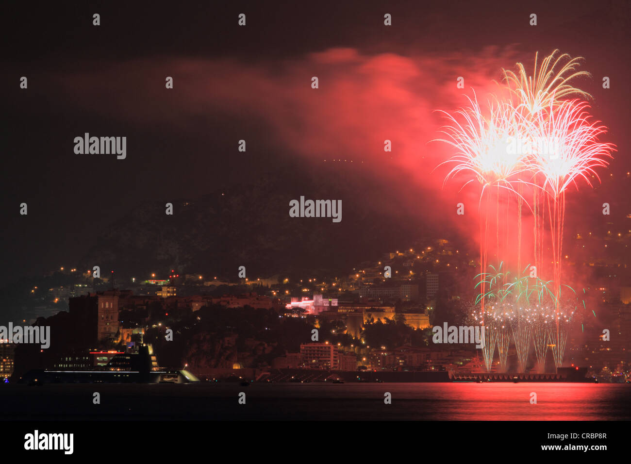Fireworks over the Principality of Monaco with the motor yacht, A ...