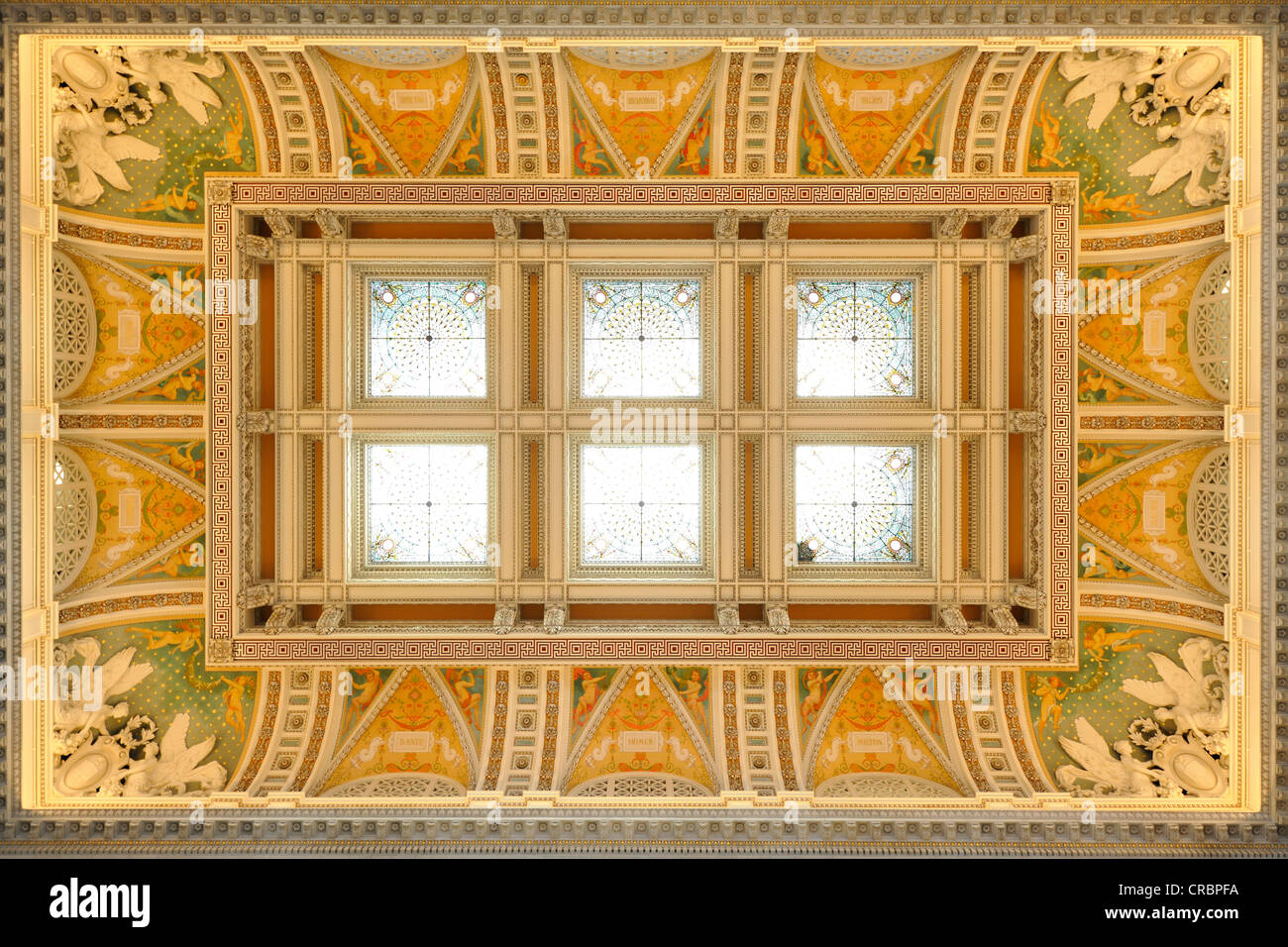Magnificent ceiling with glass painting in the large entrance hall, The ...