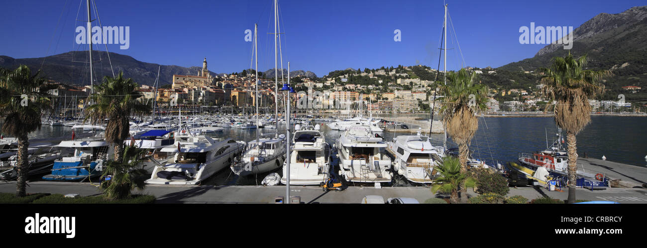 Panoramic view of the old harbour and the historic centre of Menton ...