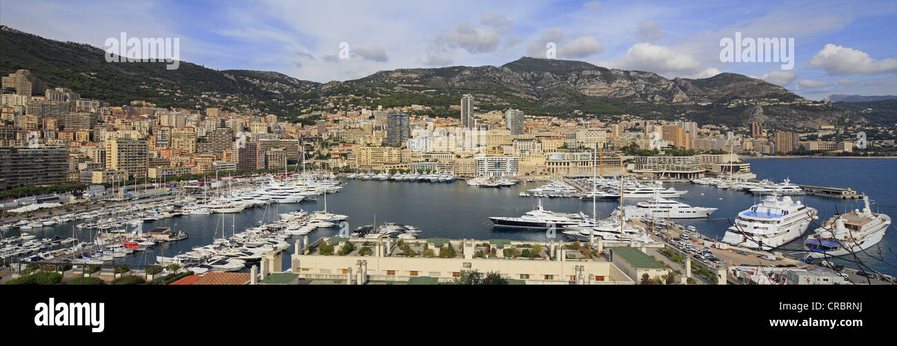 Panoramic view of Port Hercule and Monte Carlo, Principality of Monaco ...