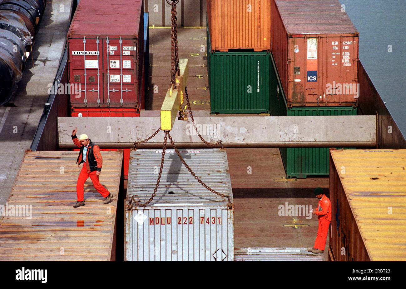 Loading a barge with containers, Basel (Switzerland Stock Photo - Alamy