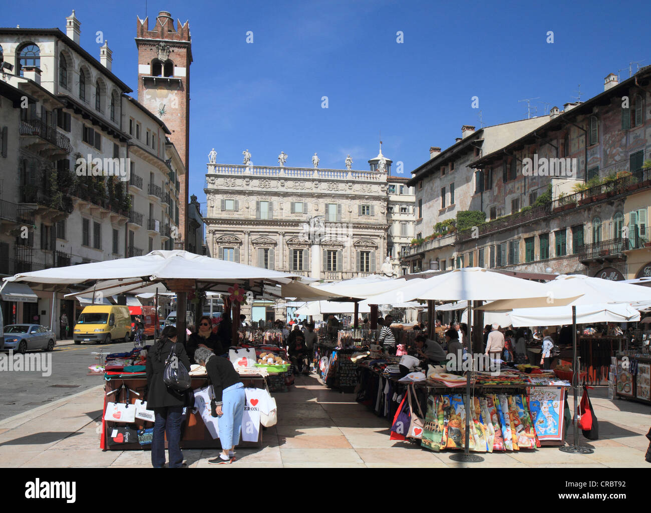 Piazza delle Erbe square, Verona, Veneto region, Italy, Europe Stock ...