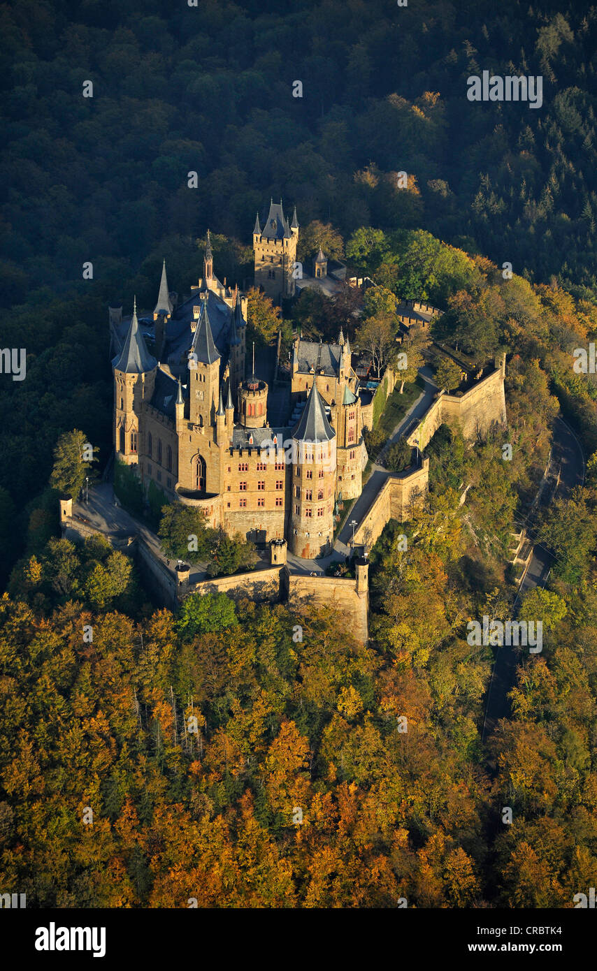Aerial view, Burg Hohenzollern Castle, Hechingen, Swabian Alp, Baden ...