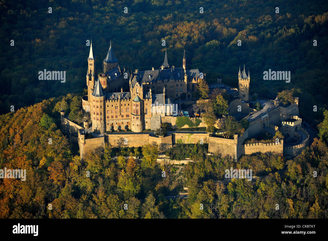 Aerial view, Burg Hohenzollern Castle, Hechingen, Swabian Alp, Baden ...