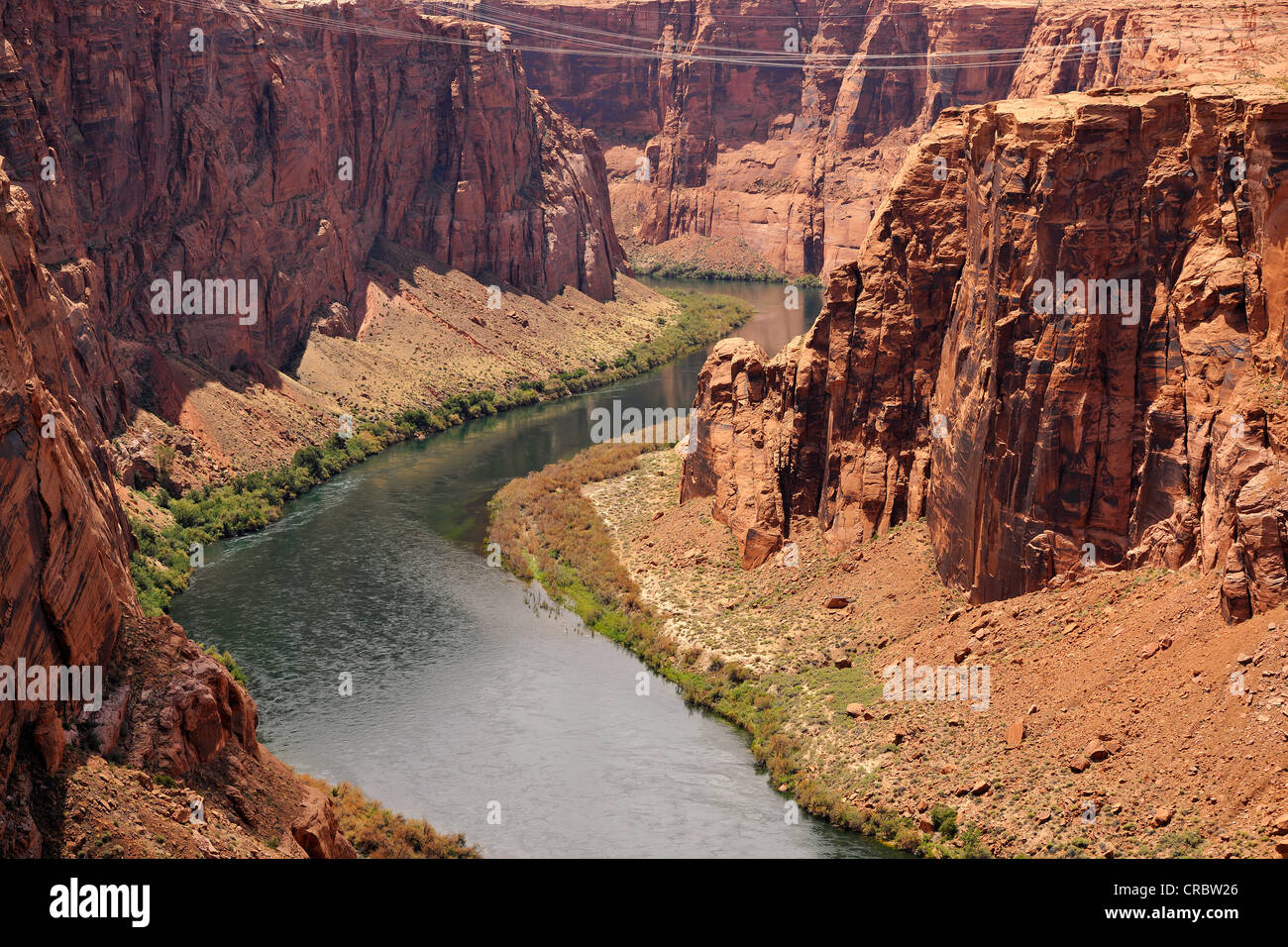 Power lines over the Colorado River, above Horseshoe Bend, Glen Canyon ...