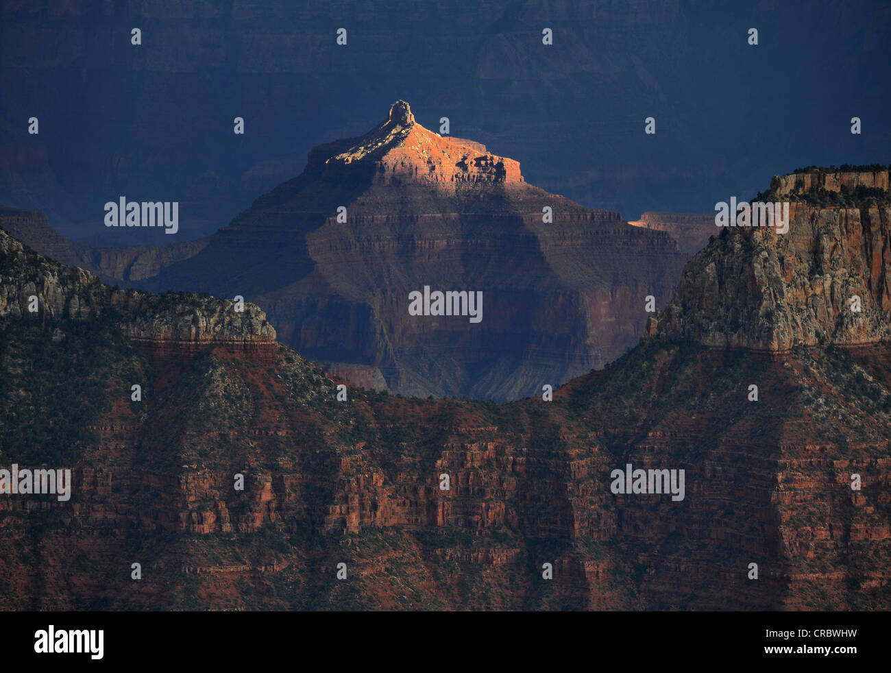View from Bright Angel Point, last light of the day on Thor Temple ...