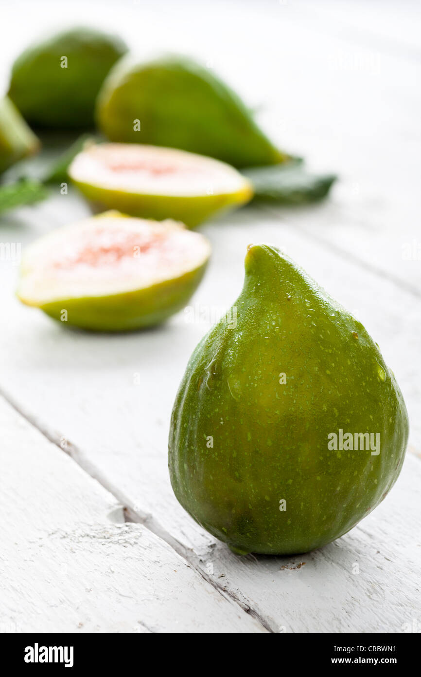 Green Fioroni Figs on White Wood Stock Photo - Alamy