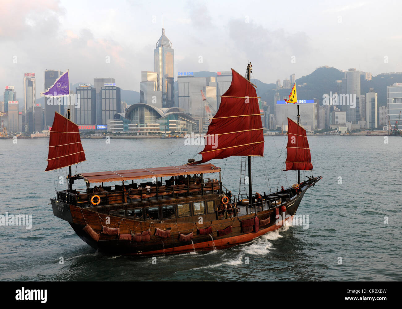 Sailing ship in front of Hong Kong skyline, China, Asia Stock Photo - Alamy