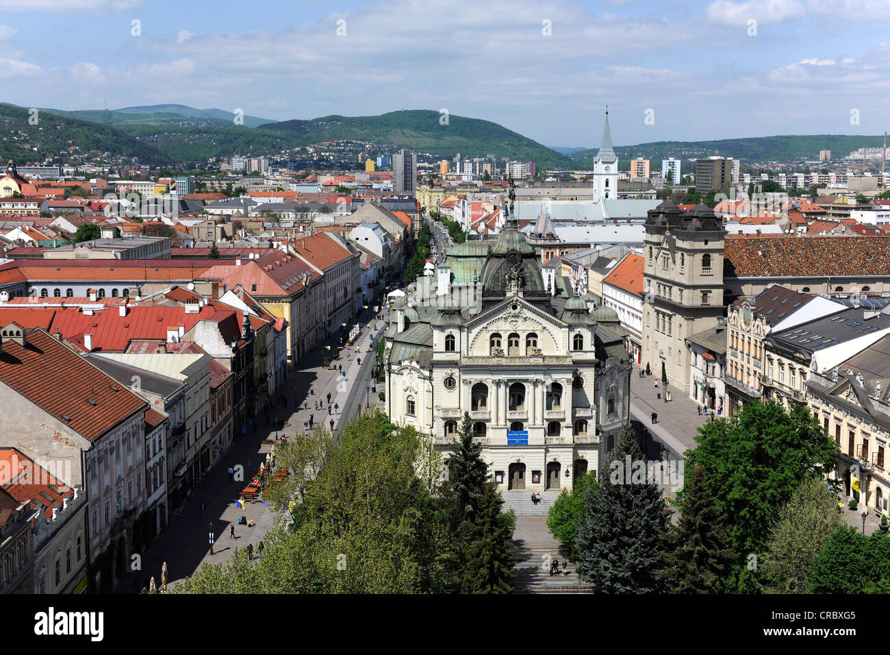 View of Kosice with State Theatre and Hlavna pedestrian zone, Kosice ...