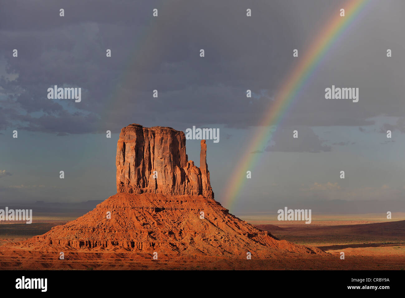 Double rainbow after a thunderstorm in the evening light, mesa, West ...