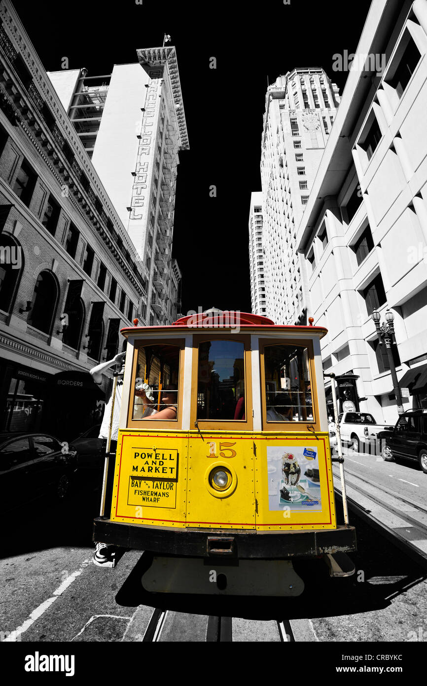 Cable car, cable tramway, Powell Street and Market Street, San ...