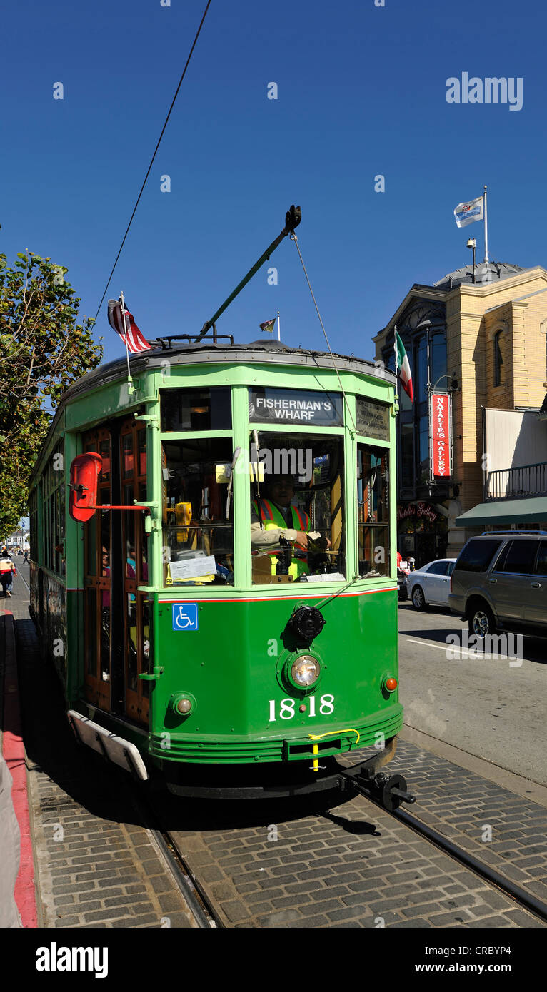F streetcar line, tourists line, Fisherman's Wharf, San Francisco ...