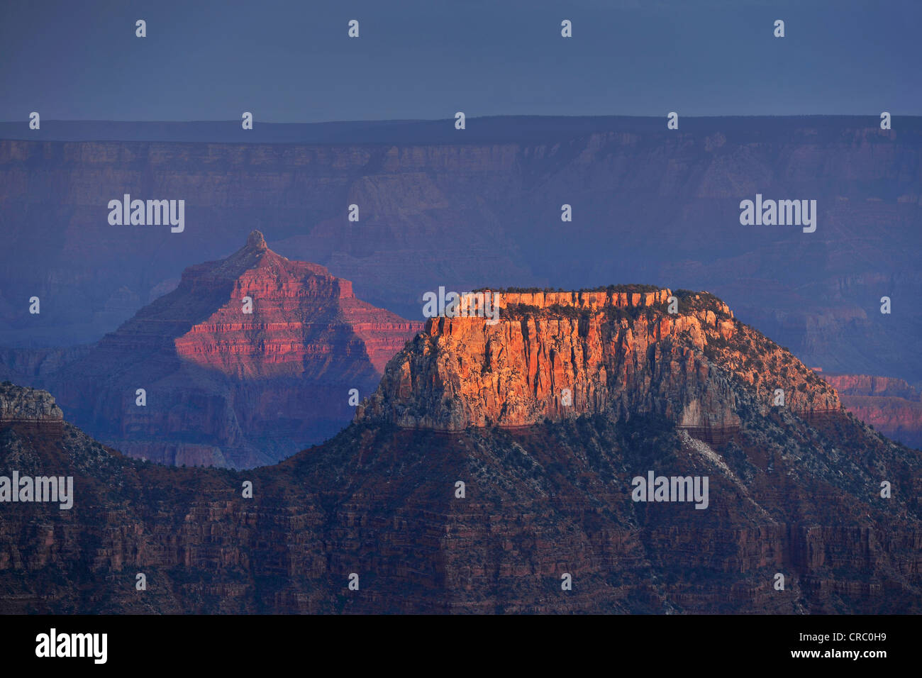 View from Bright Angel Point towards the last light on Deva Temple ...