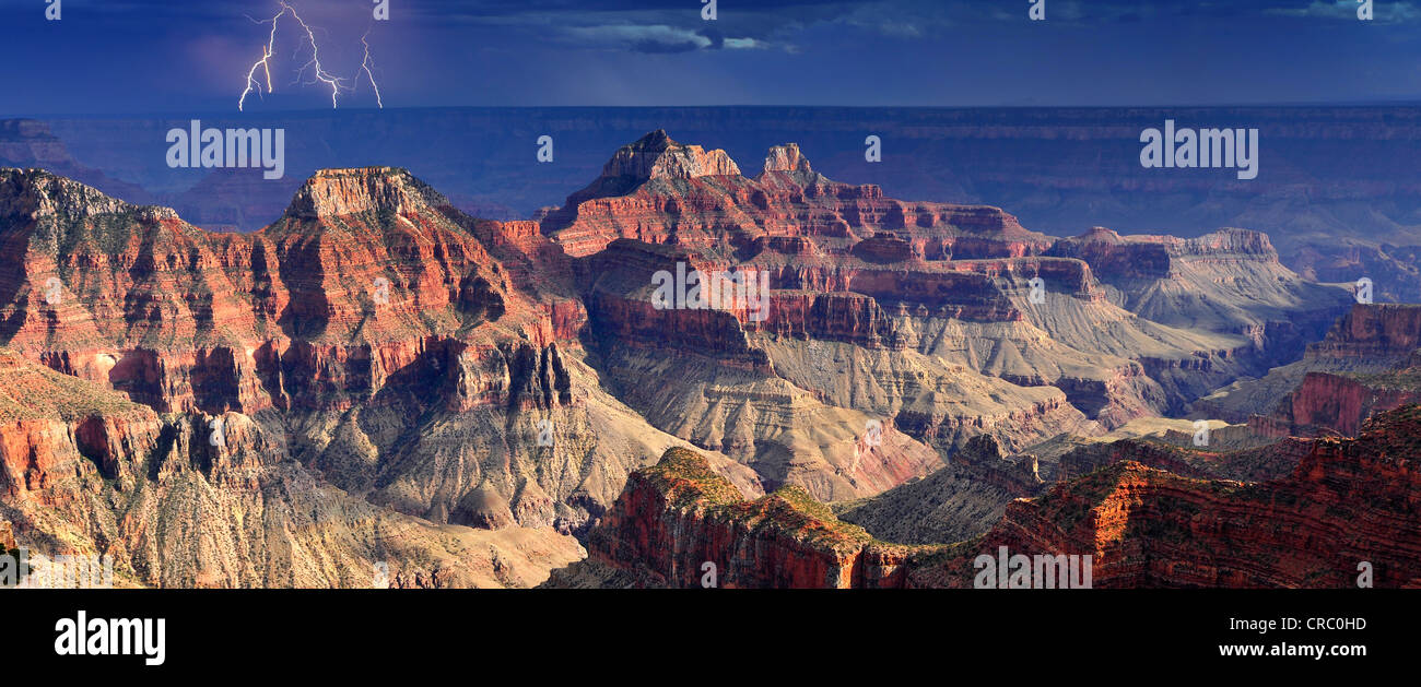 Panoramic image, thunderstorm with lightning, view from Bright Angel ...