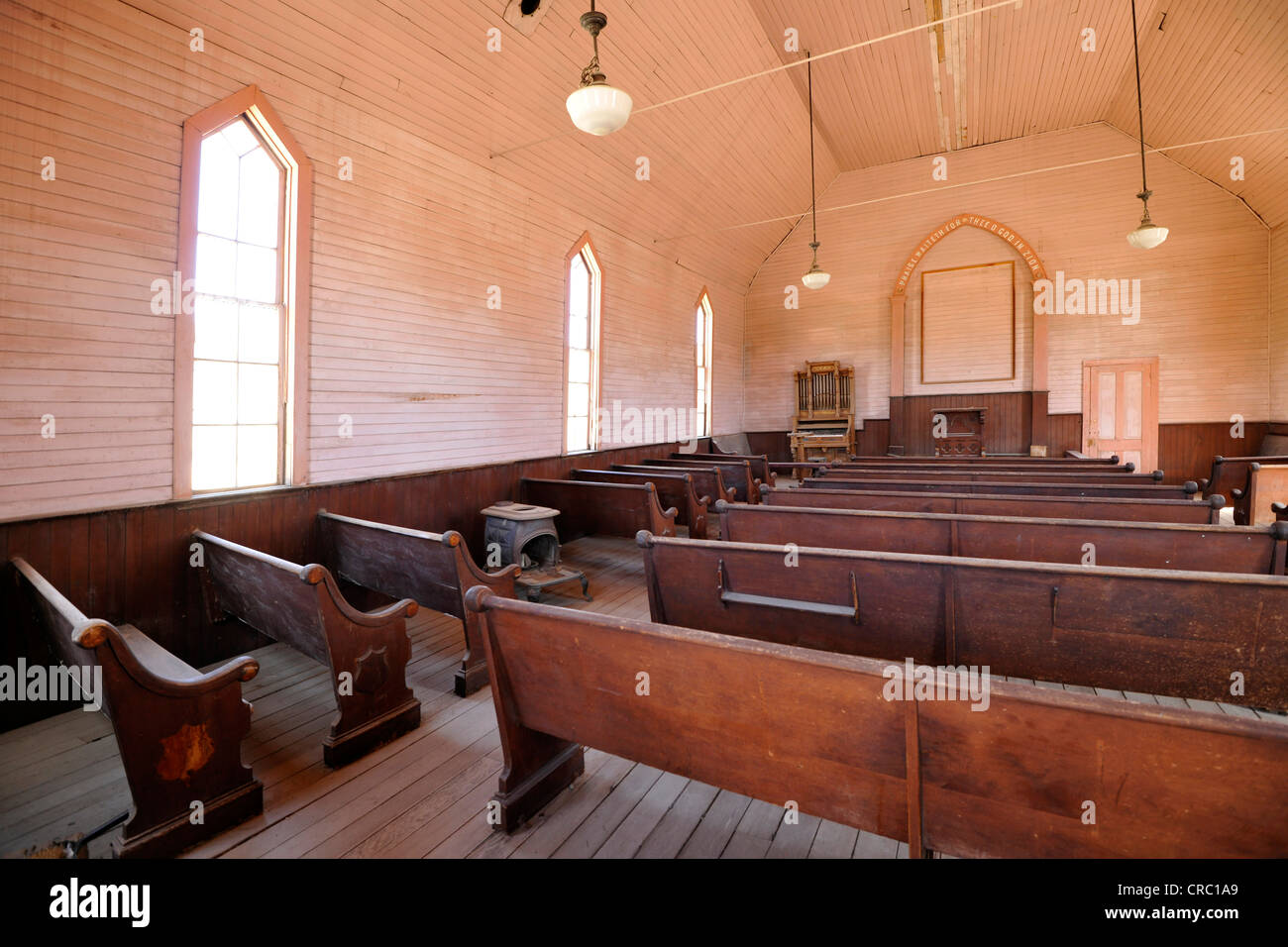 Interior, Methodist Church, ghost town of Bodie, a former gold mining town, Bodie State Historic ...