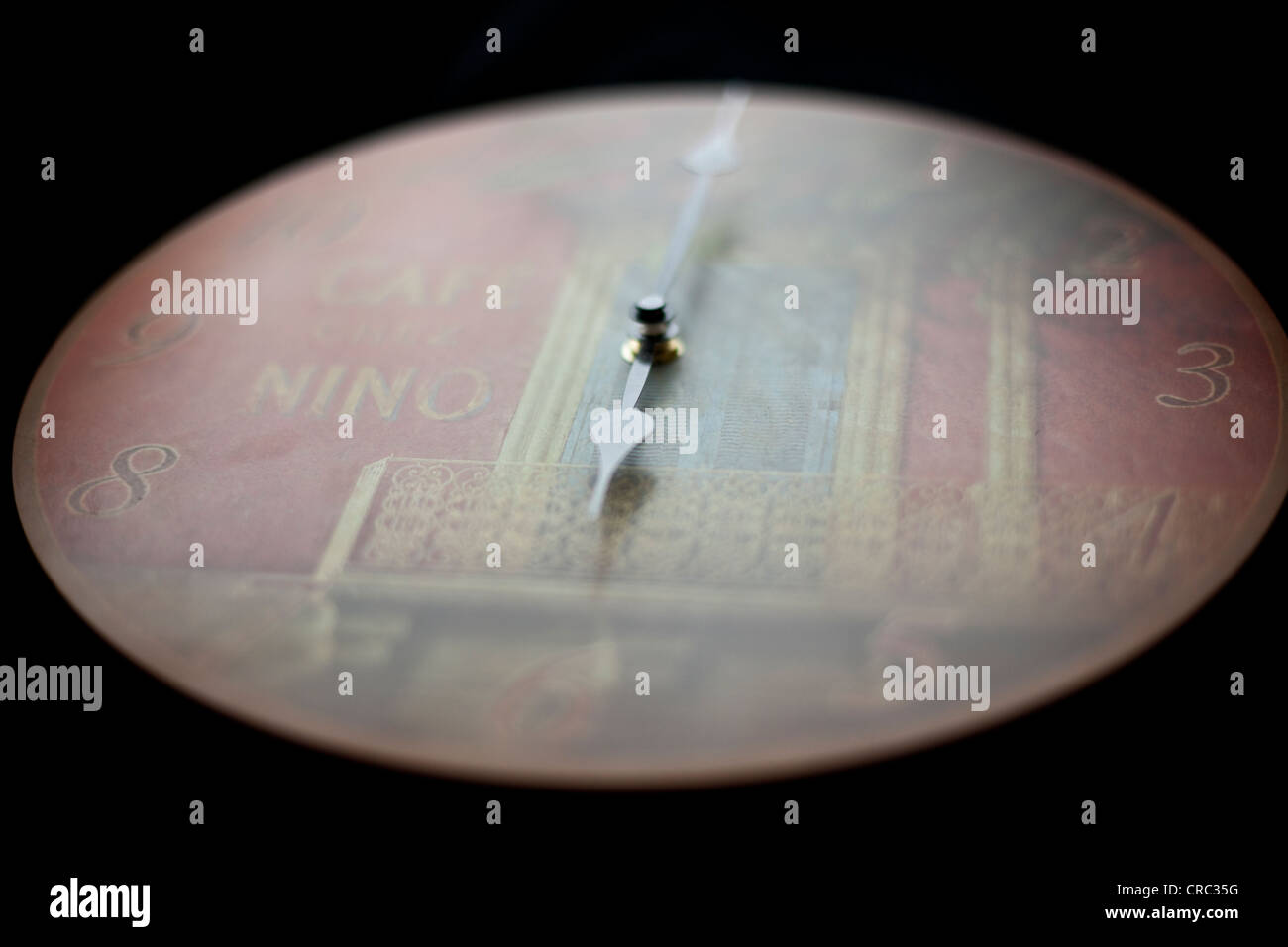Clock at six O'clock on black background, London, England, UK Stock ...